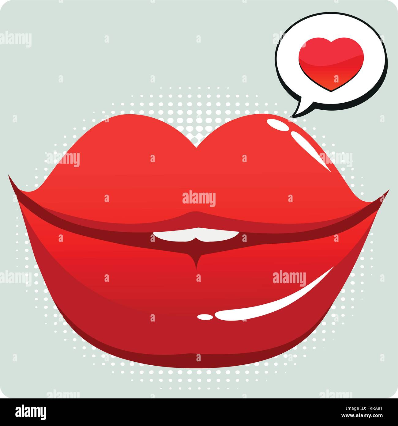 A female mouth talking. Red lips and heart with speech bubble. Vector ...