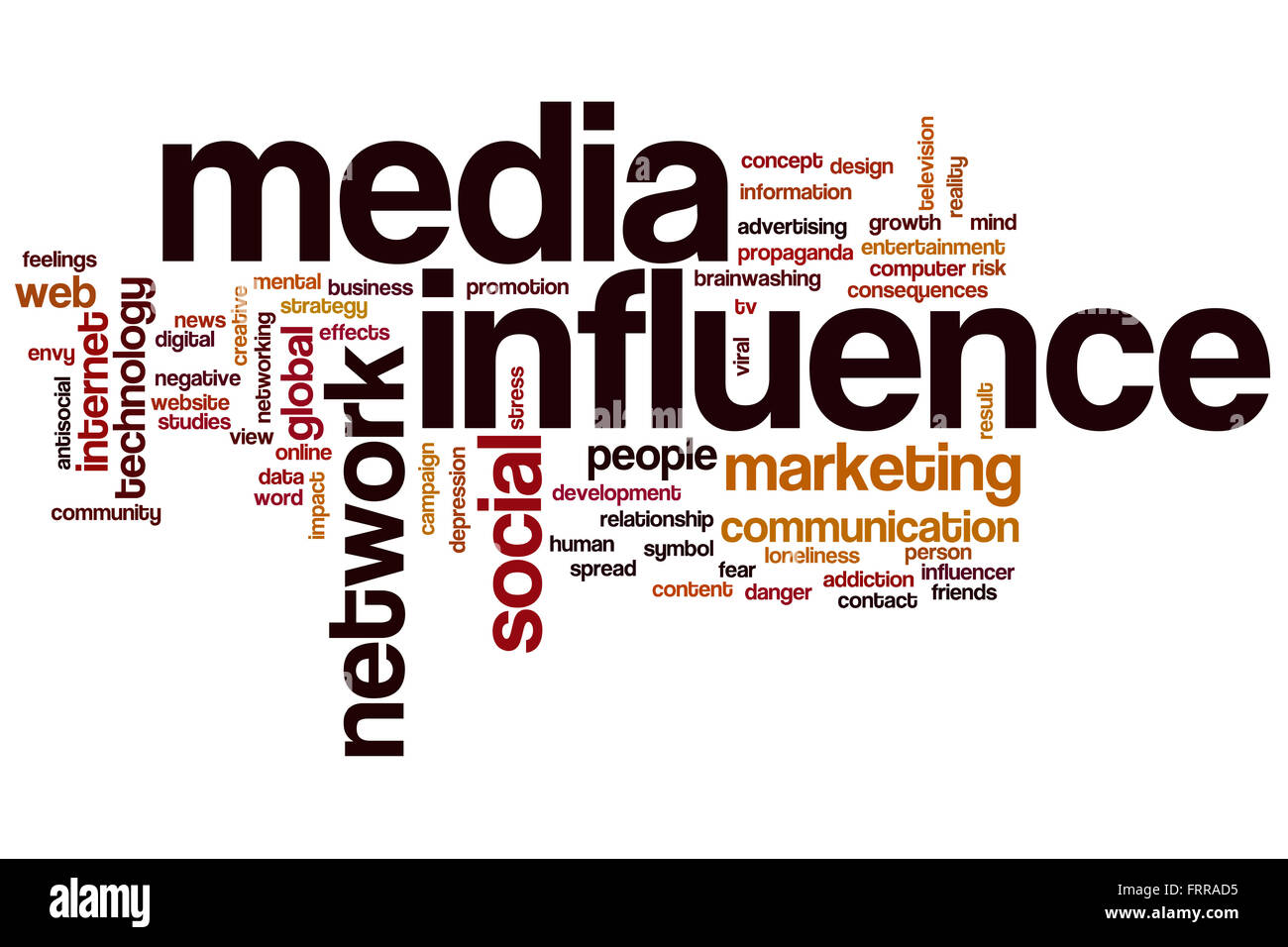 Media influence word cloud concept with marketing network related tags ...