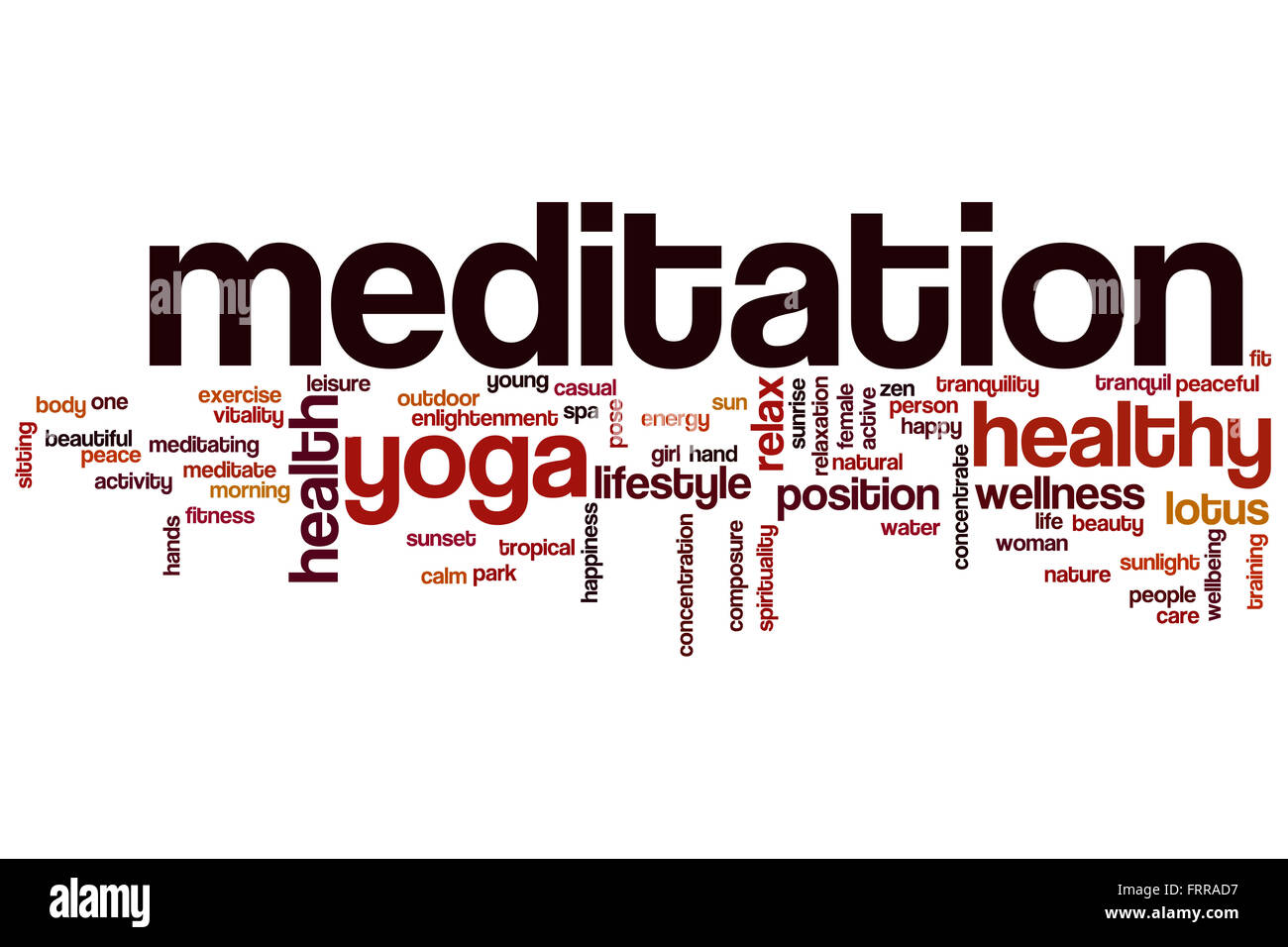 Meditation word cloud concept with yoga relax related tags Stock Photo ...