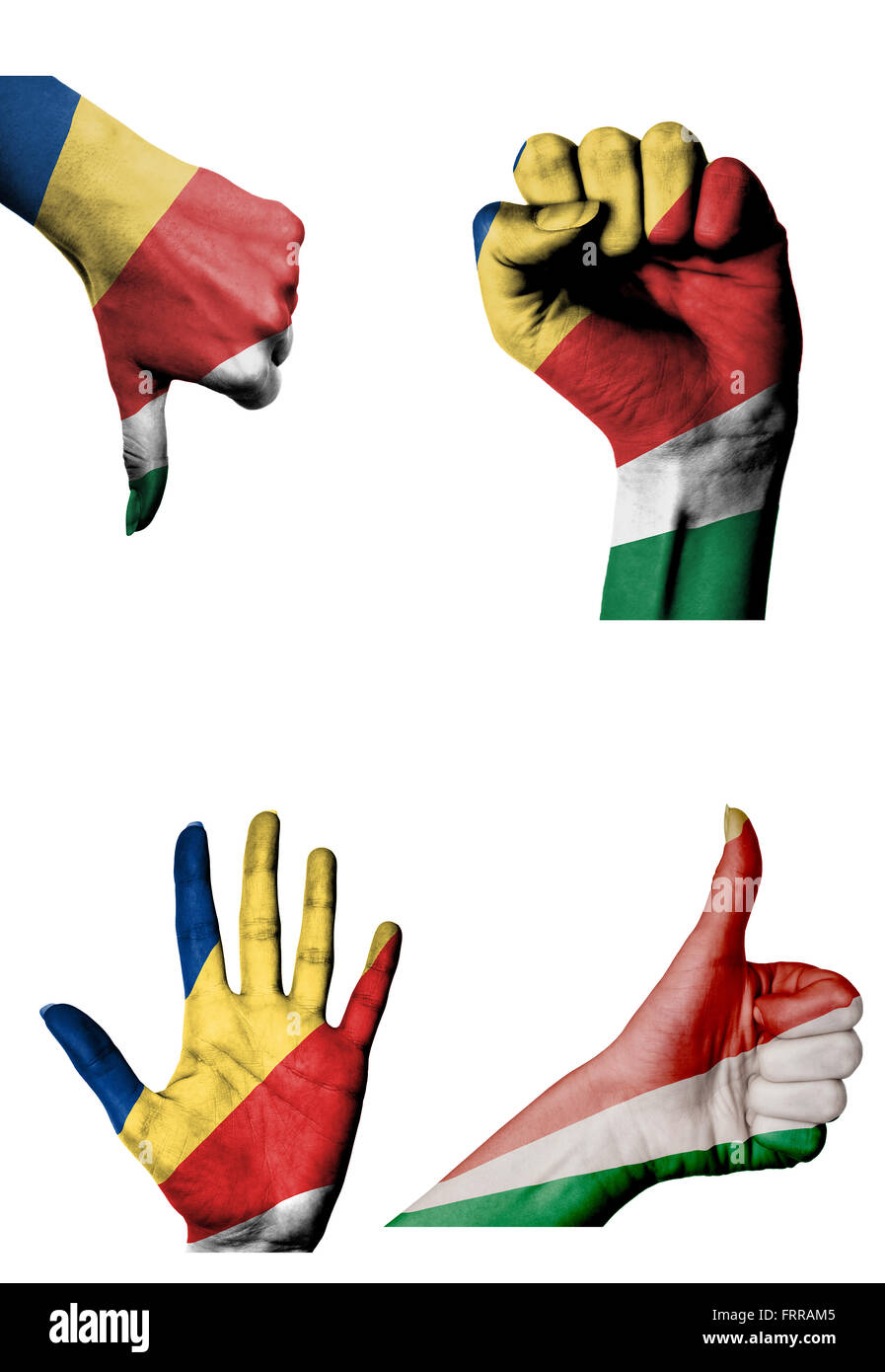 hands with multiple gestures (open palm, closed fist, thumbs up and ...