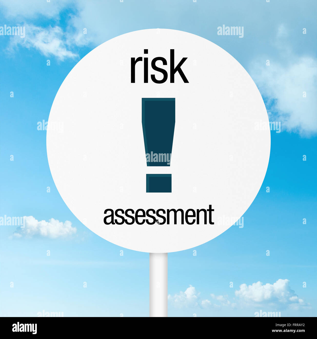 Risk assessment warning road sign with sky as background Stock Photo ...