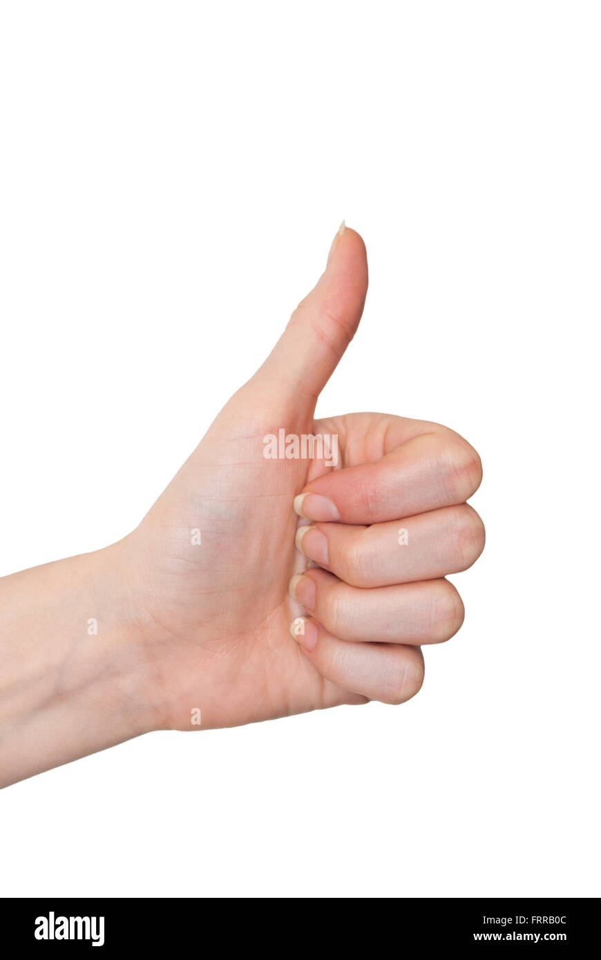 Female hand thumbs up gesture isolated on white background Stock Photo ...