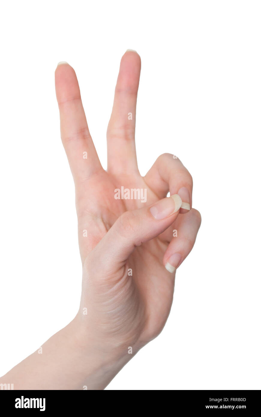 Woman hand showing number two or victory gesture isolated on white ...