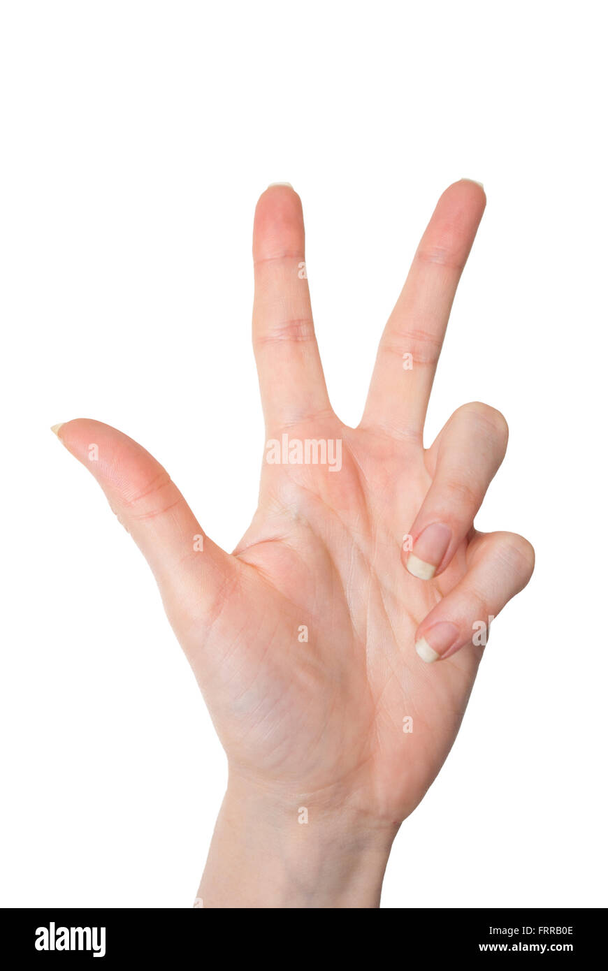 Isolated woman hand showing number three isolated on white background Stock Photo - Alamy