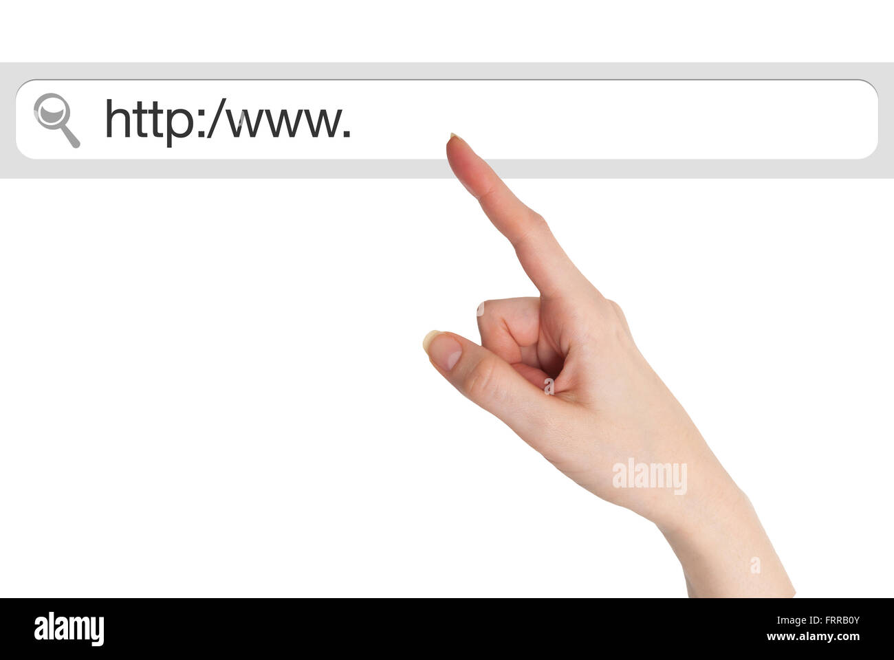 Hand gesture touching search bar on white background interactive screen ...