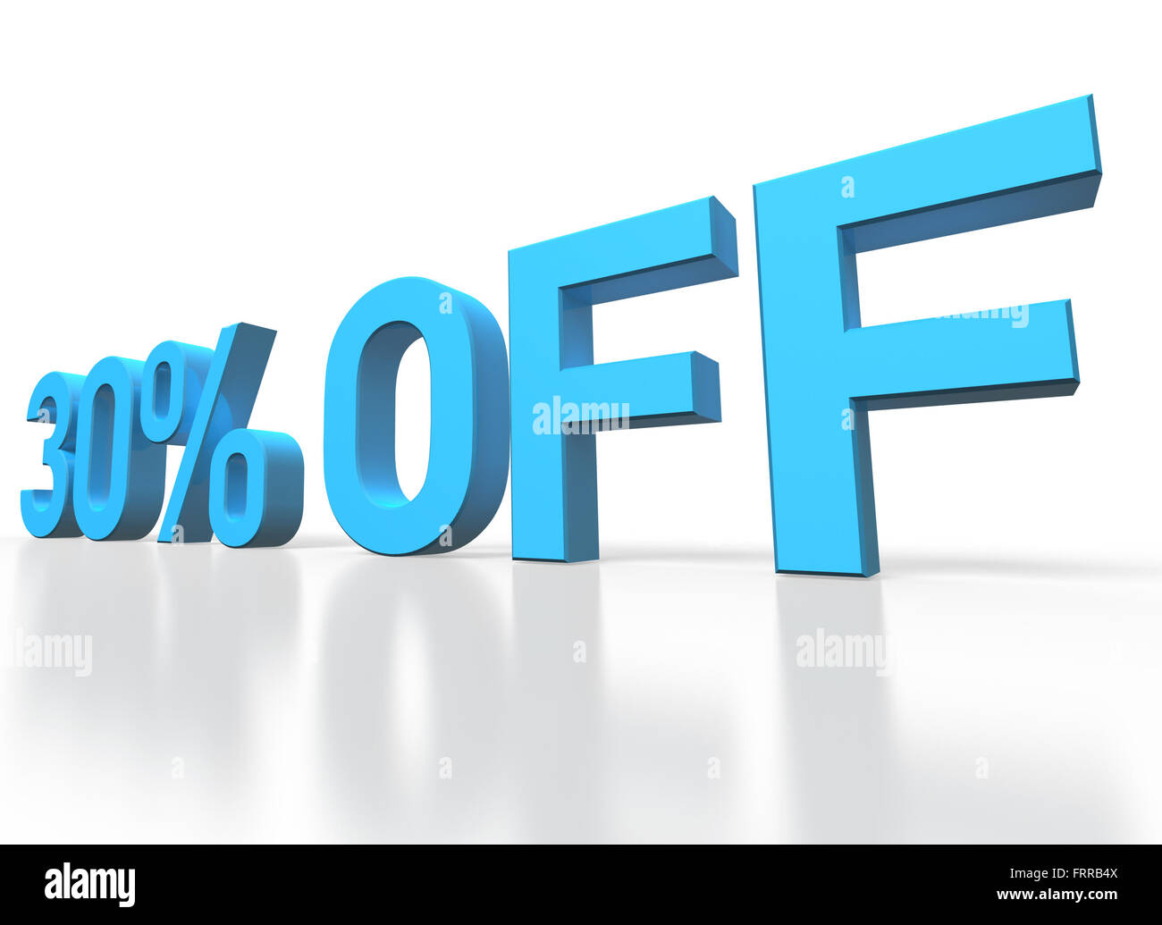3d rendering of a 30 percent off blue text on white background Stock ...