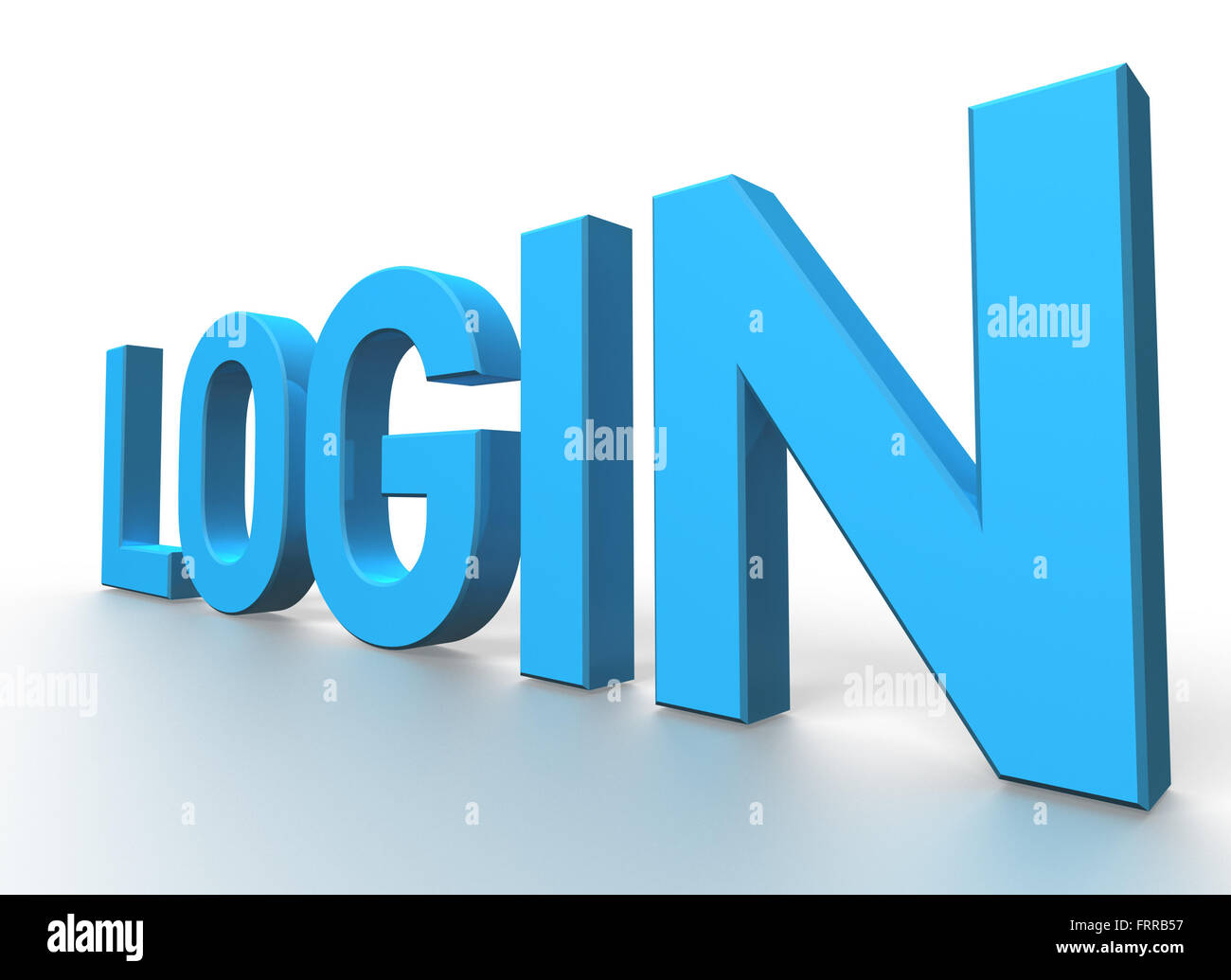 3d rendering of Login blue glossy text on white background with shadow ...