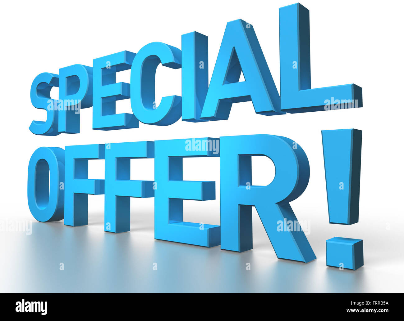 3d rendering of Special offer blue glossy text on white background with ...