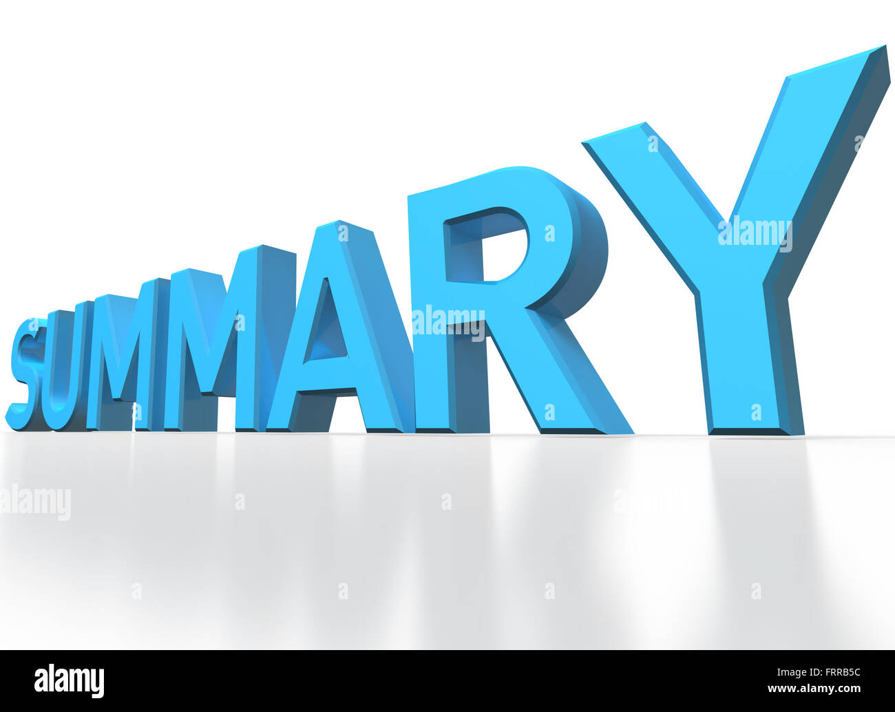 3d rendering of Summary blue glossy text on white background with ...