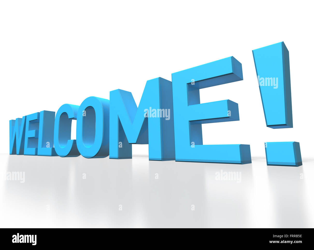 3d rendering of Welcome blue glossy text on white background with ...