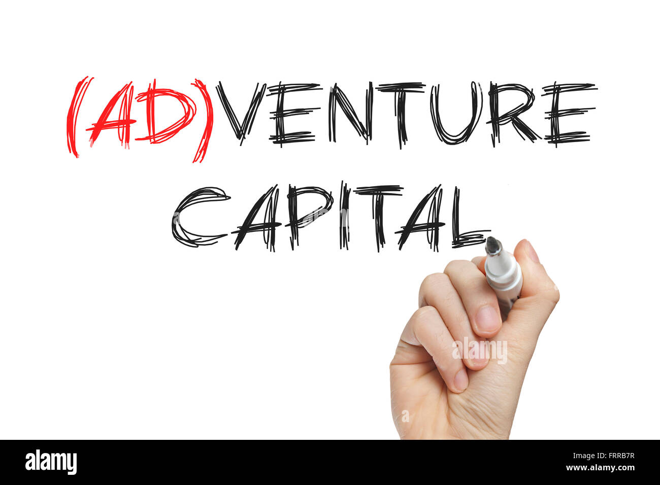 Hand writing adventure capital on a white board Stock Photo - Alamy