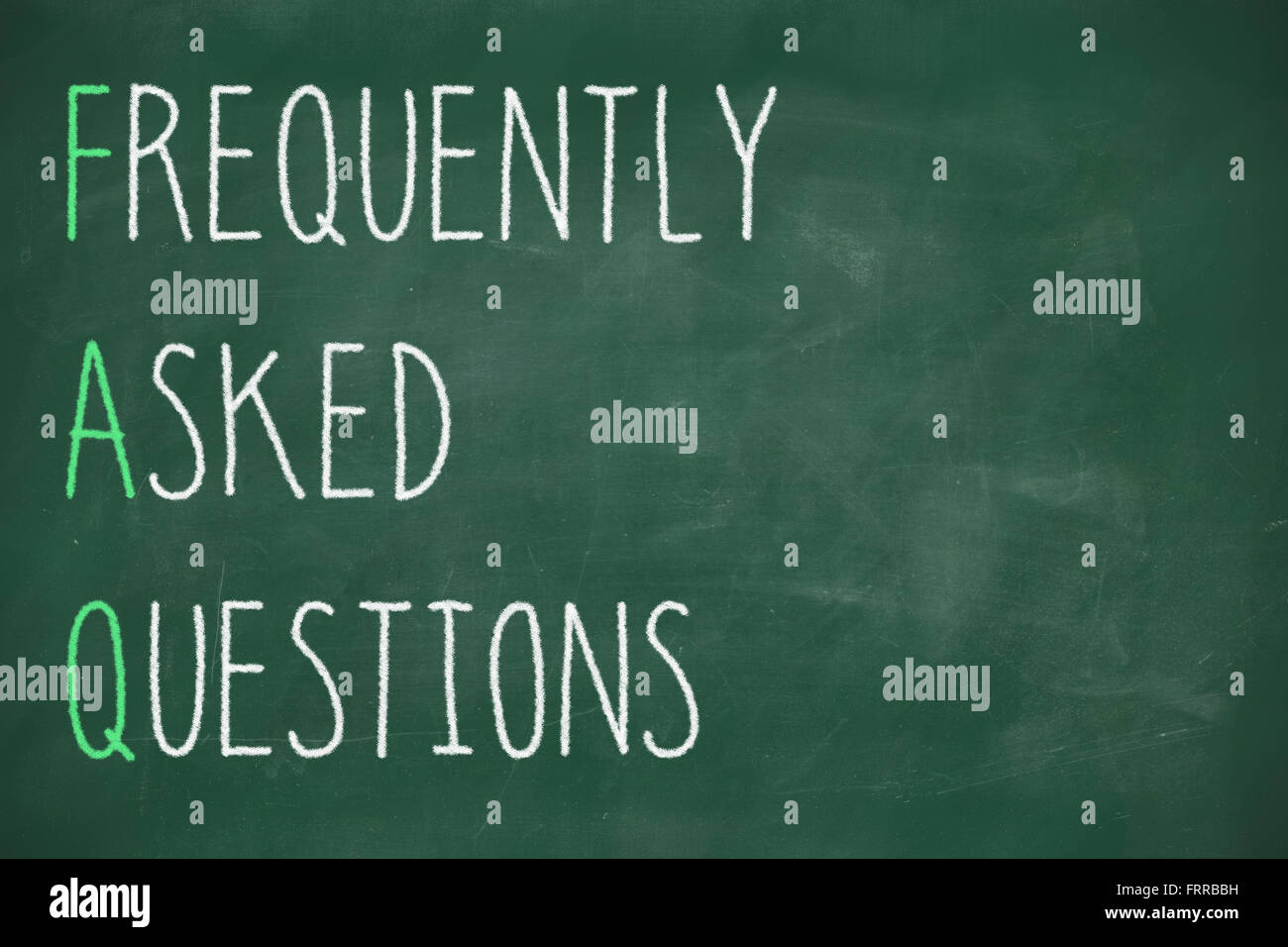 Frequently asked questions handwritten on school blackboard Stock Photo ...