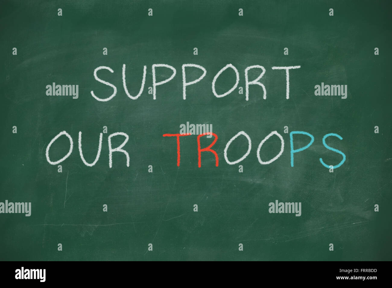 Support our troops handwritten on school blackboard Stock Photo - Alamy