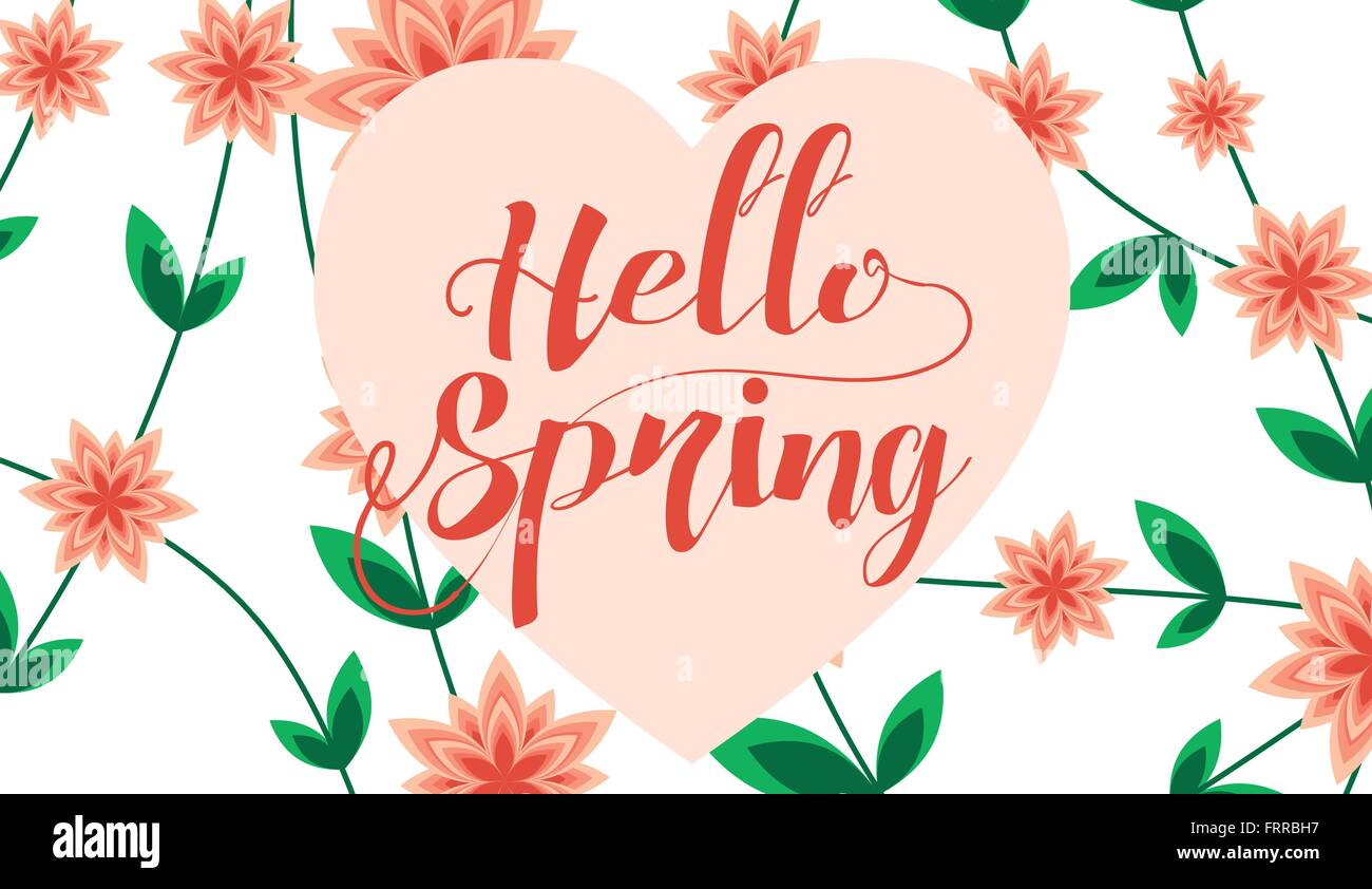 Hello Spring letter decorating with leaf and flower, Spring Season ...