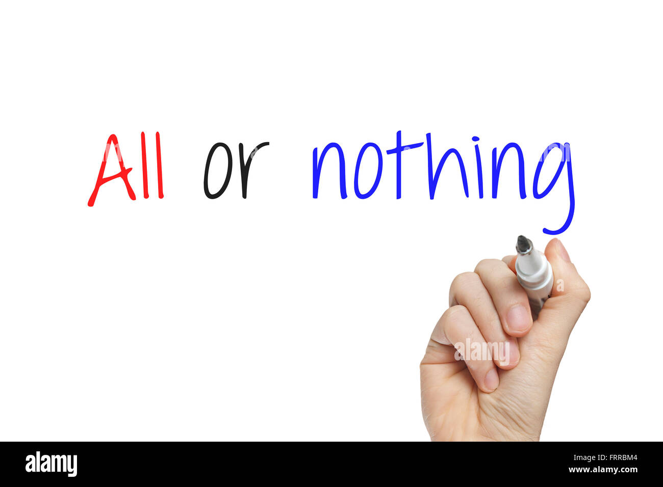 Hand writing all or nothing on a white board Stock Photo - Alamy