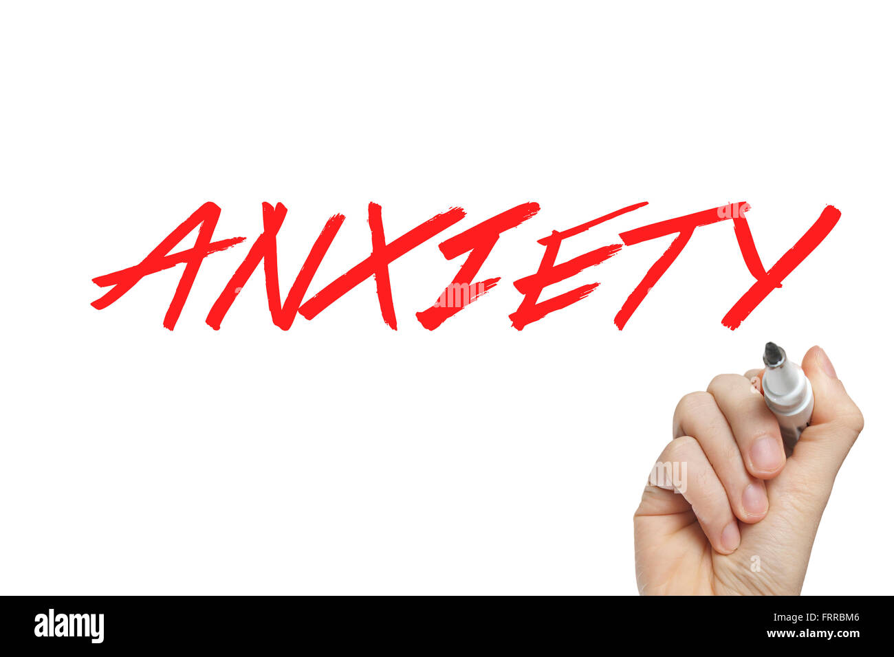 Hand writing anxiety on a white board Stock Photo - Alamy
