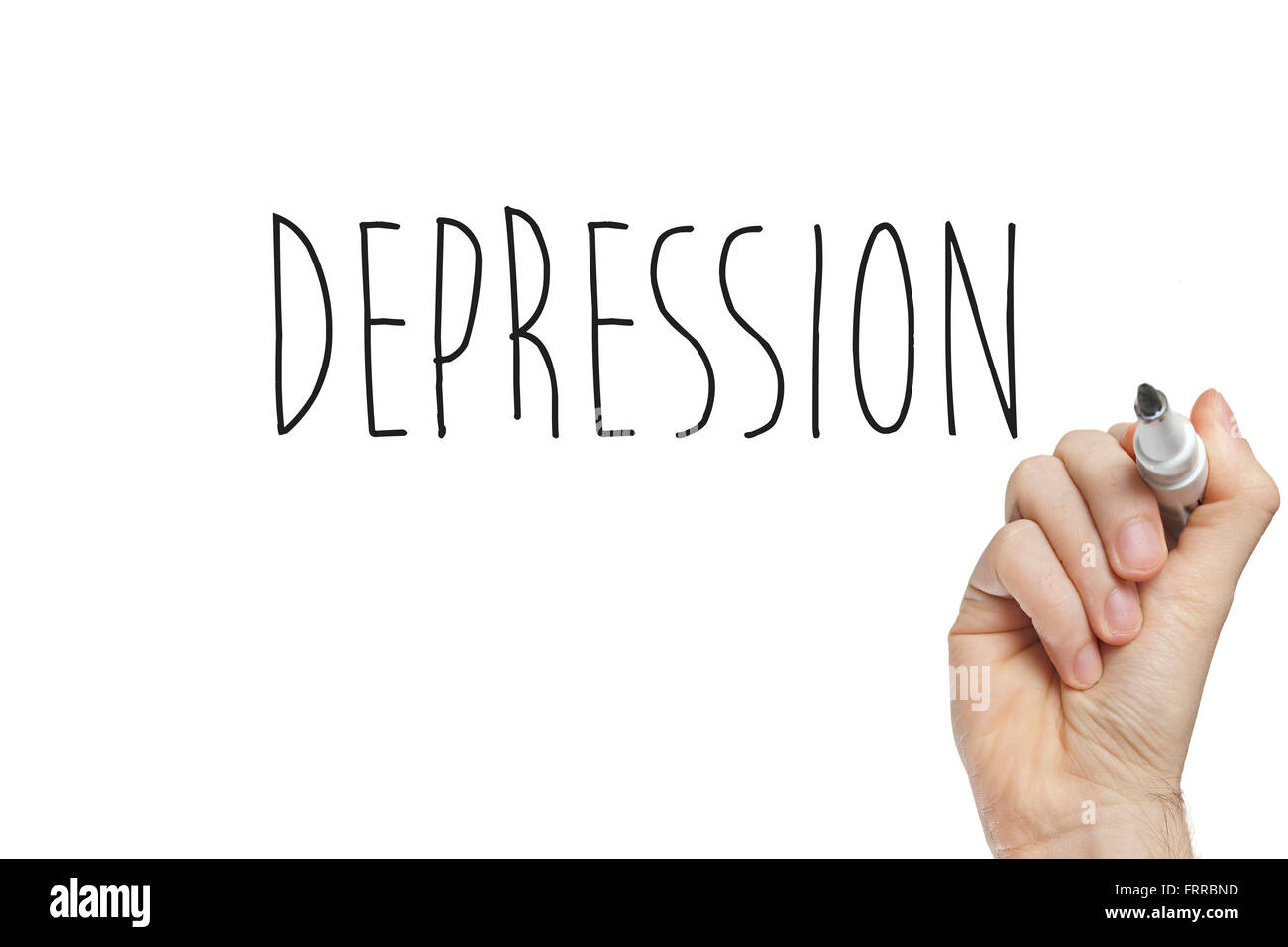 Hand writing depression on a white board Stock Photo - Alamy