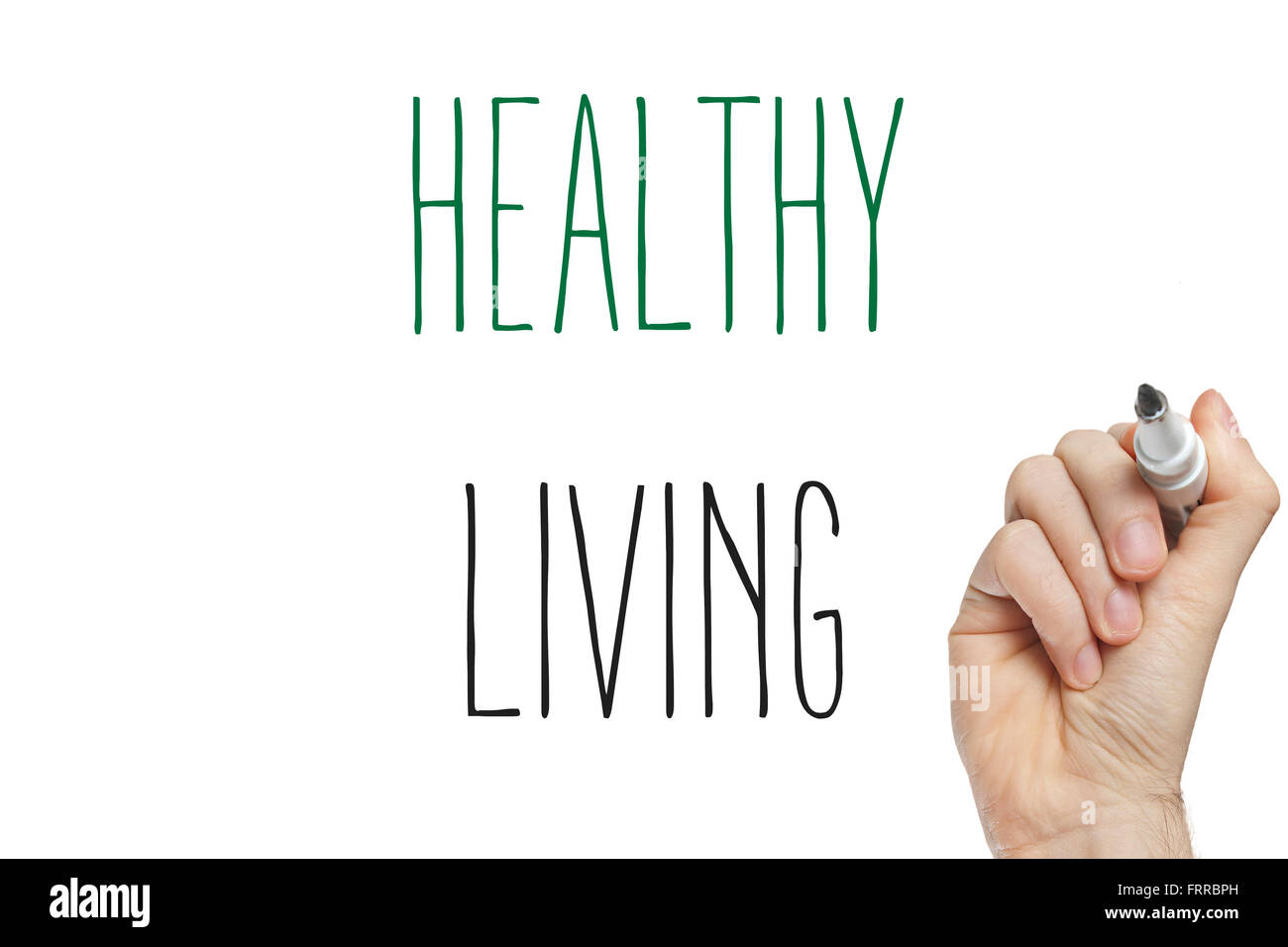 Hand writing healthy living on a white board Stock Photo - Alamy