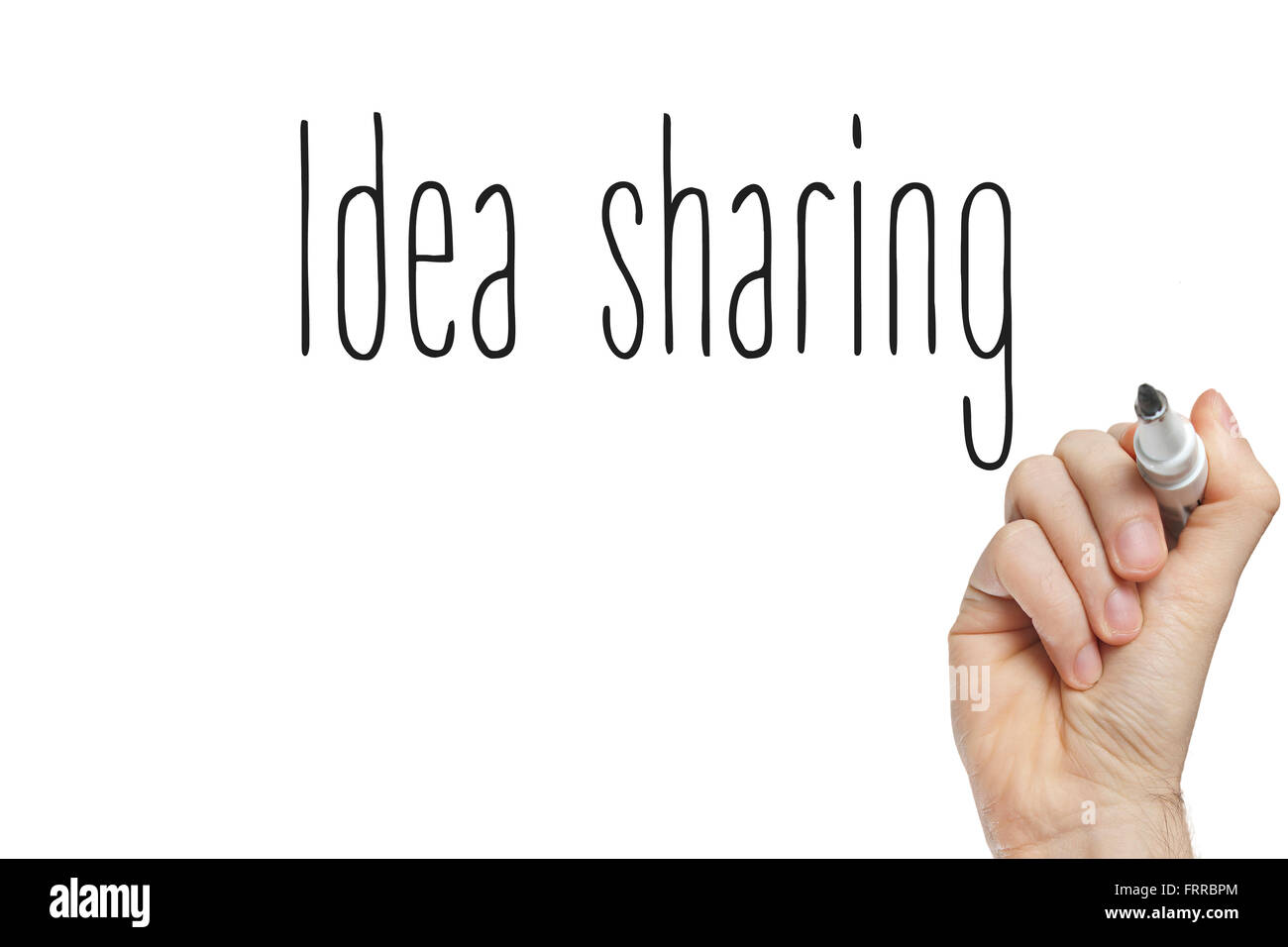Hand writing idea sharing on a white board Stock Photo - Alamy