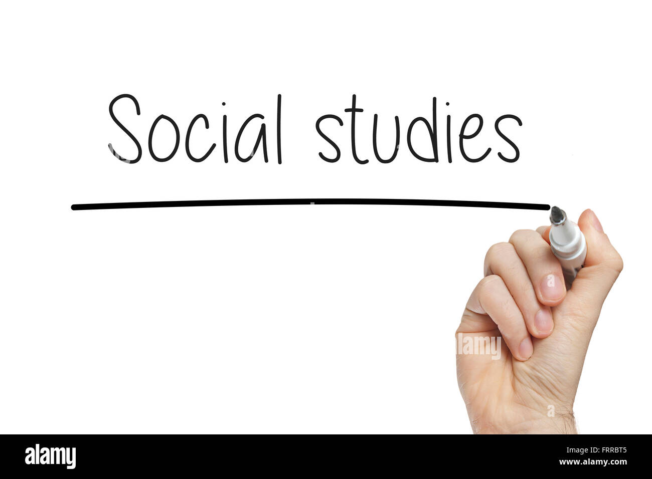 Hand writing social studies on a white board Stock Photo - Alamy