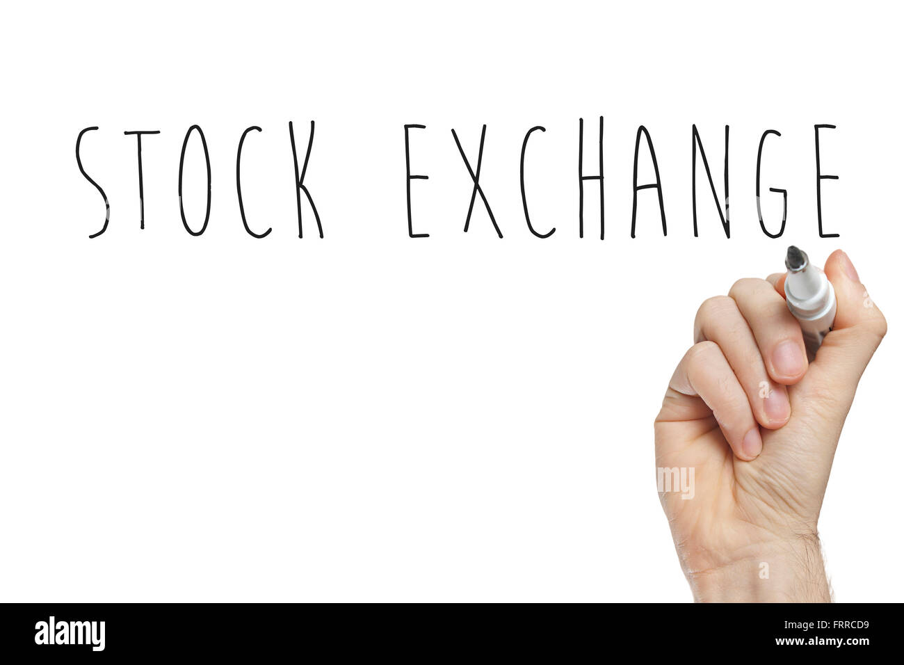 Hand writing stock exchange on a white board Stock Photo - Alamy