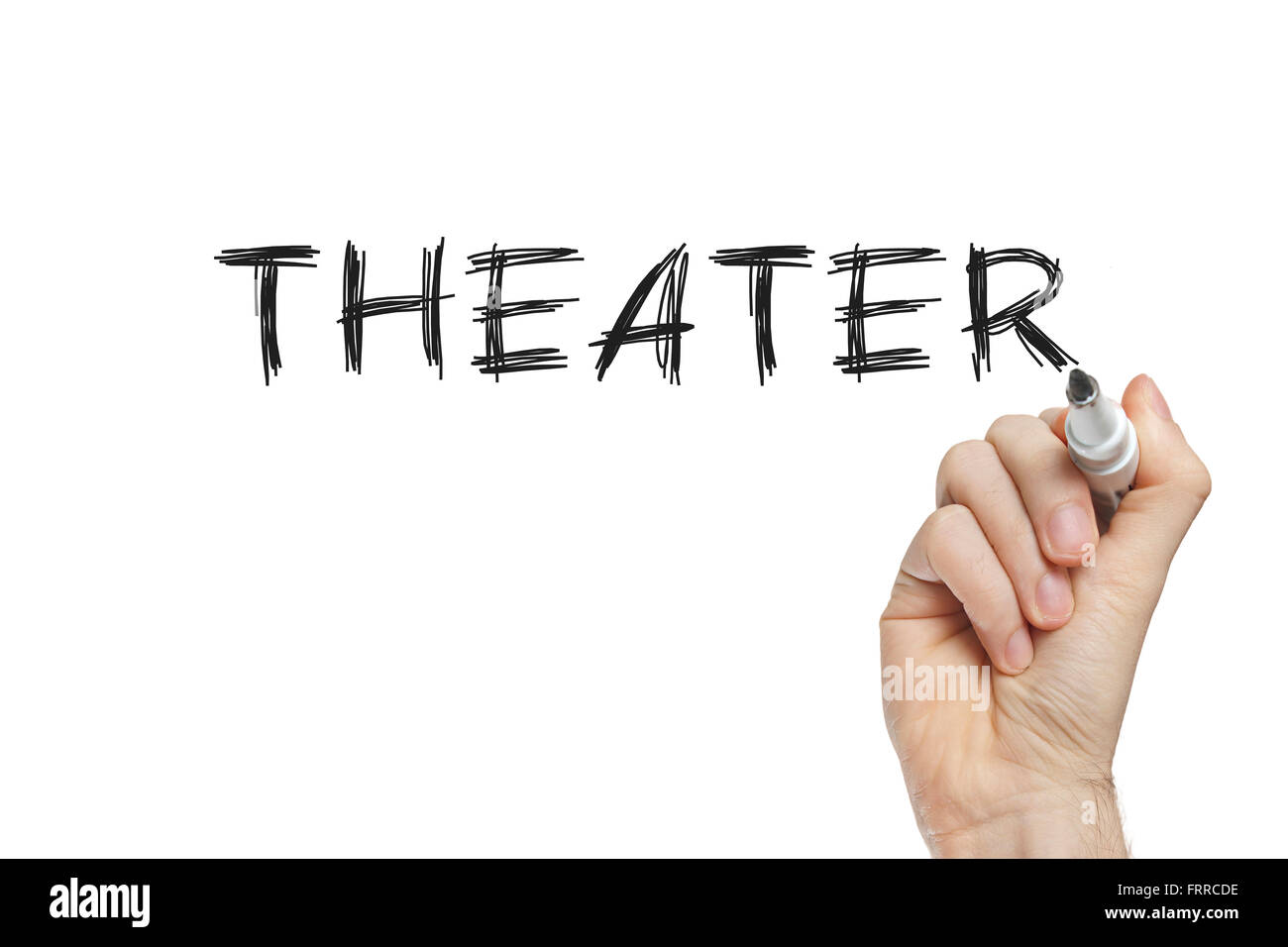 Hand writing theater on a white board Stock Photo - Alamy