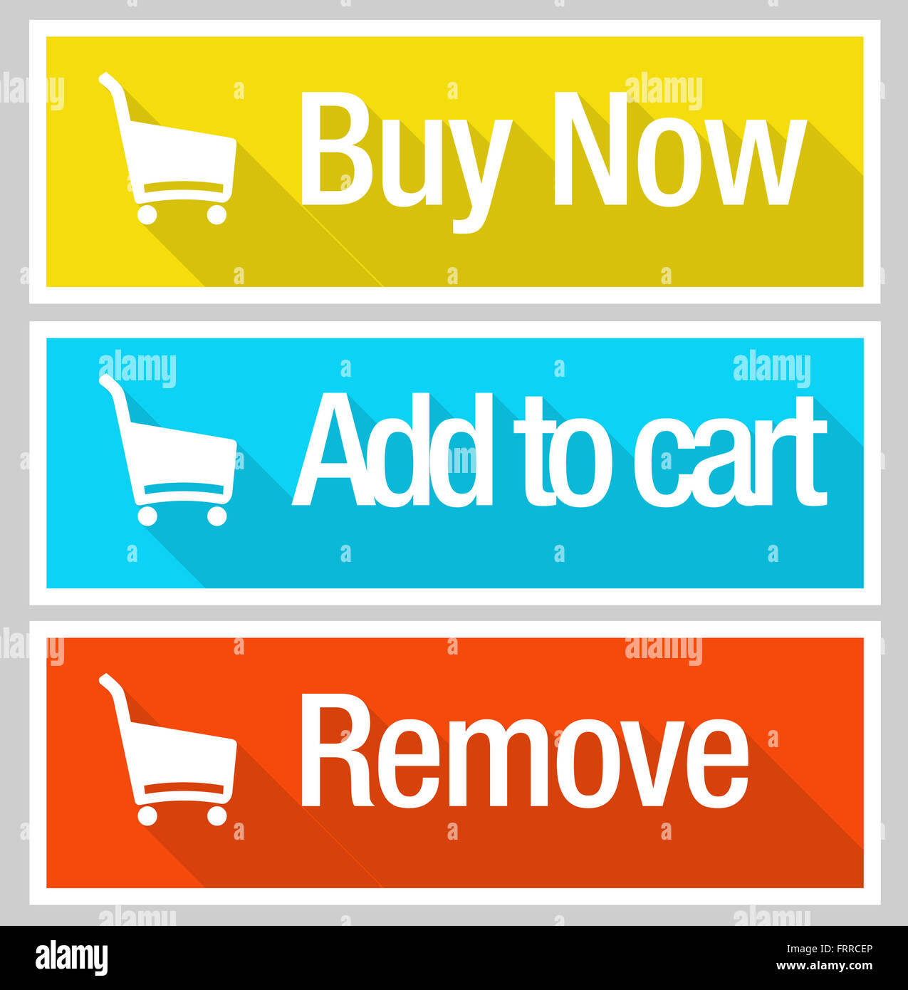 Flat long shadow icons for e commerce buy now add to cart and remove ...
