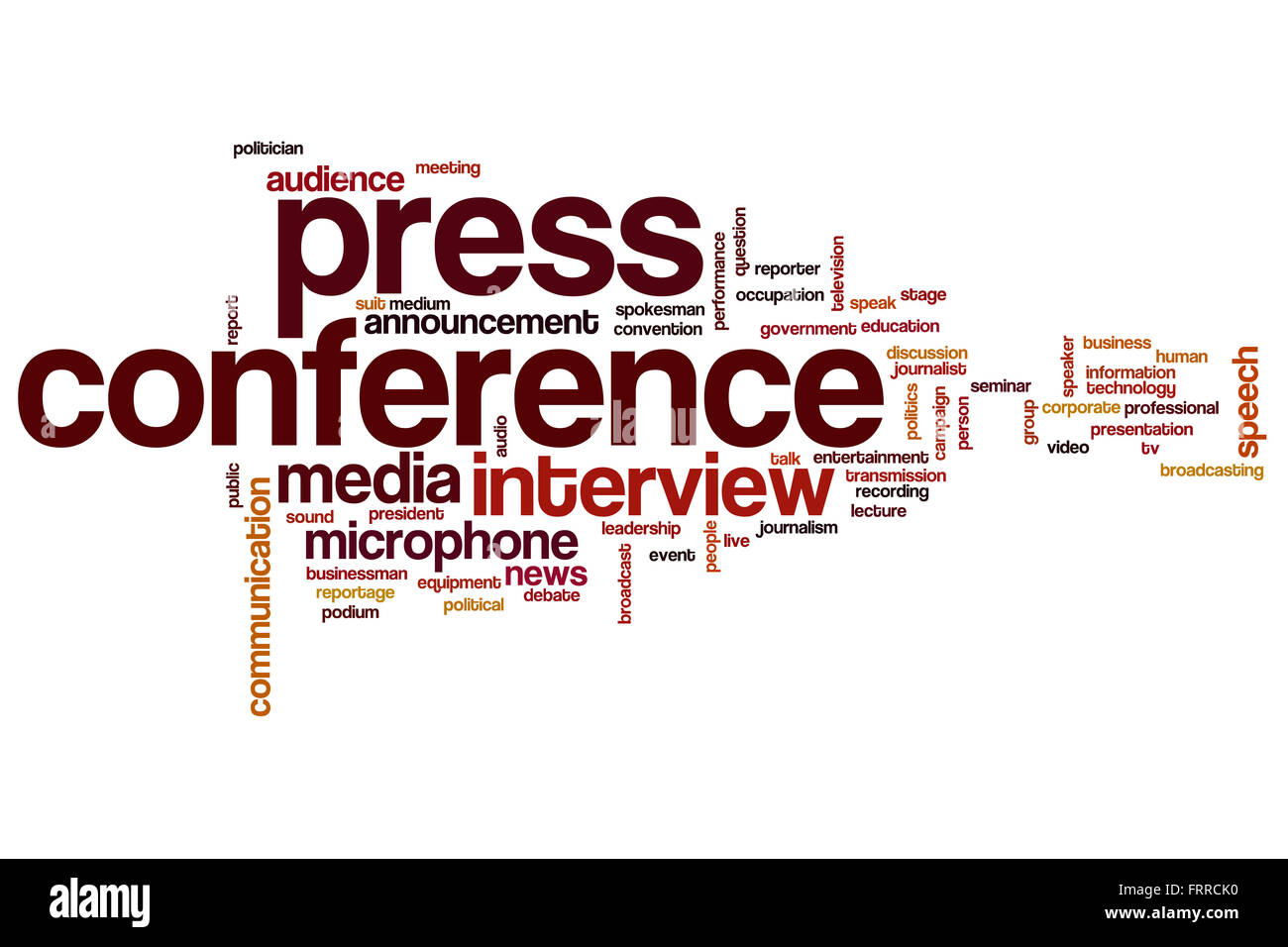 Press conference word cloud concept with interview media related tags ...