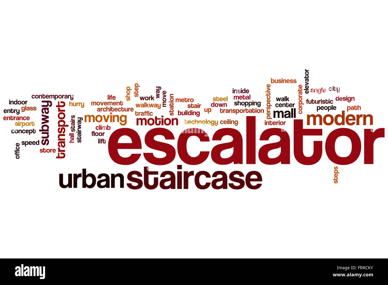 Escalator word cloud concept with staircase transport related tags ...
