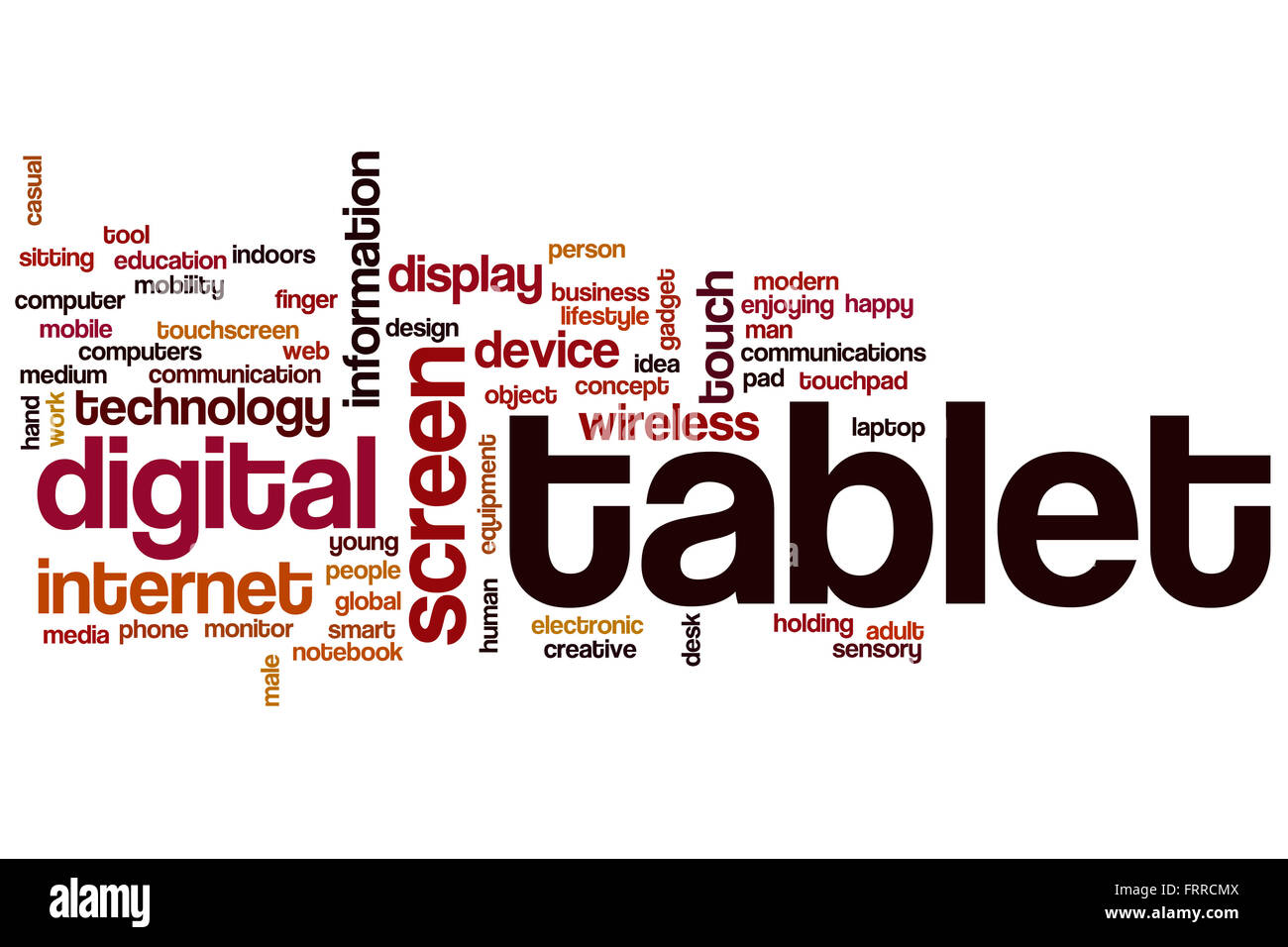 Tablet word cloud concept with display touch related tags Stock Photo ...