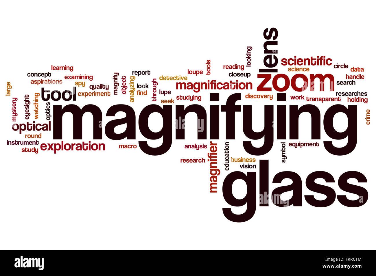 Magnifying glass word cloud concept with lens zoom related tags Stock ...
