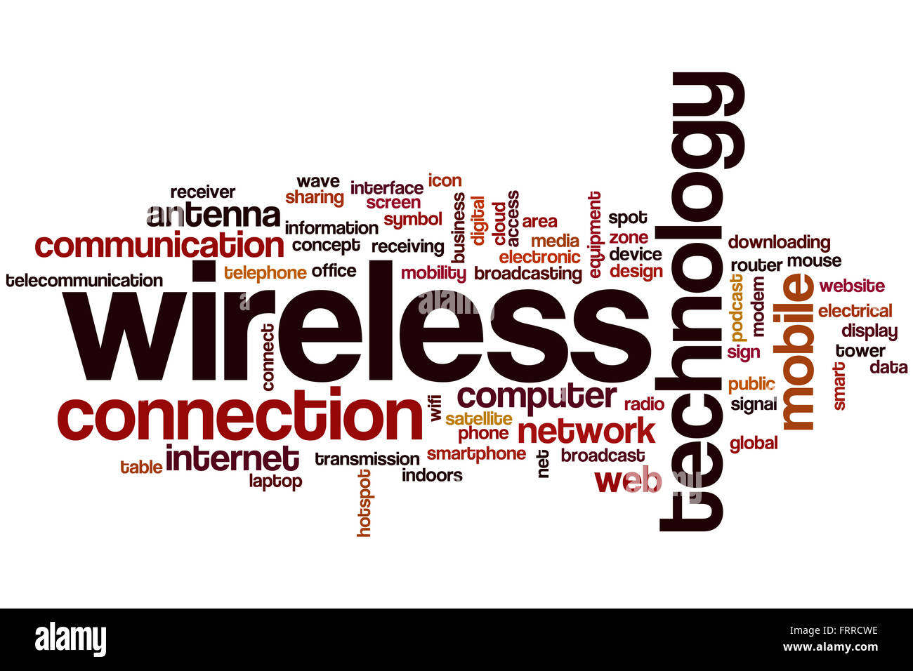Wireless word cloud concept with technology connection related tags ...