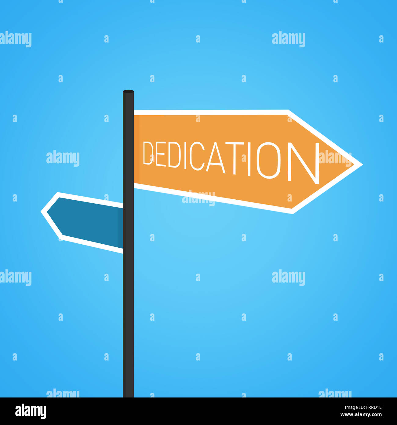 Dedication nearby, orange road sign concept on blue background Stock ...