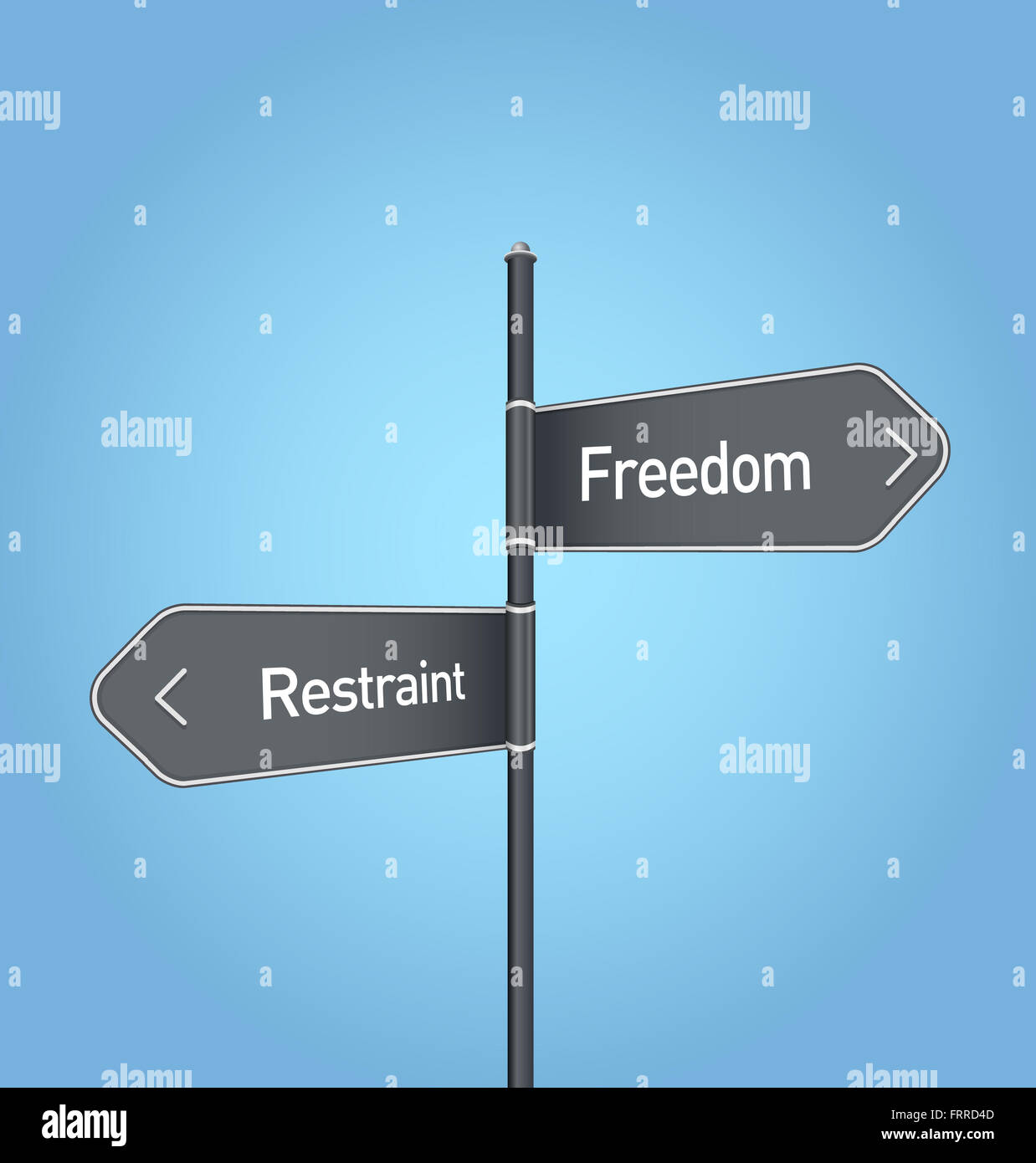 Freedom vs restraint choice concept road sign on blue background Stock ...