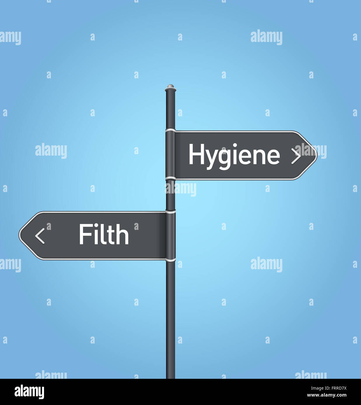 Hygiene vs filth choice road sign concept, flat design Stock Photo - Alamy