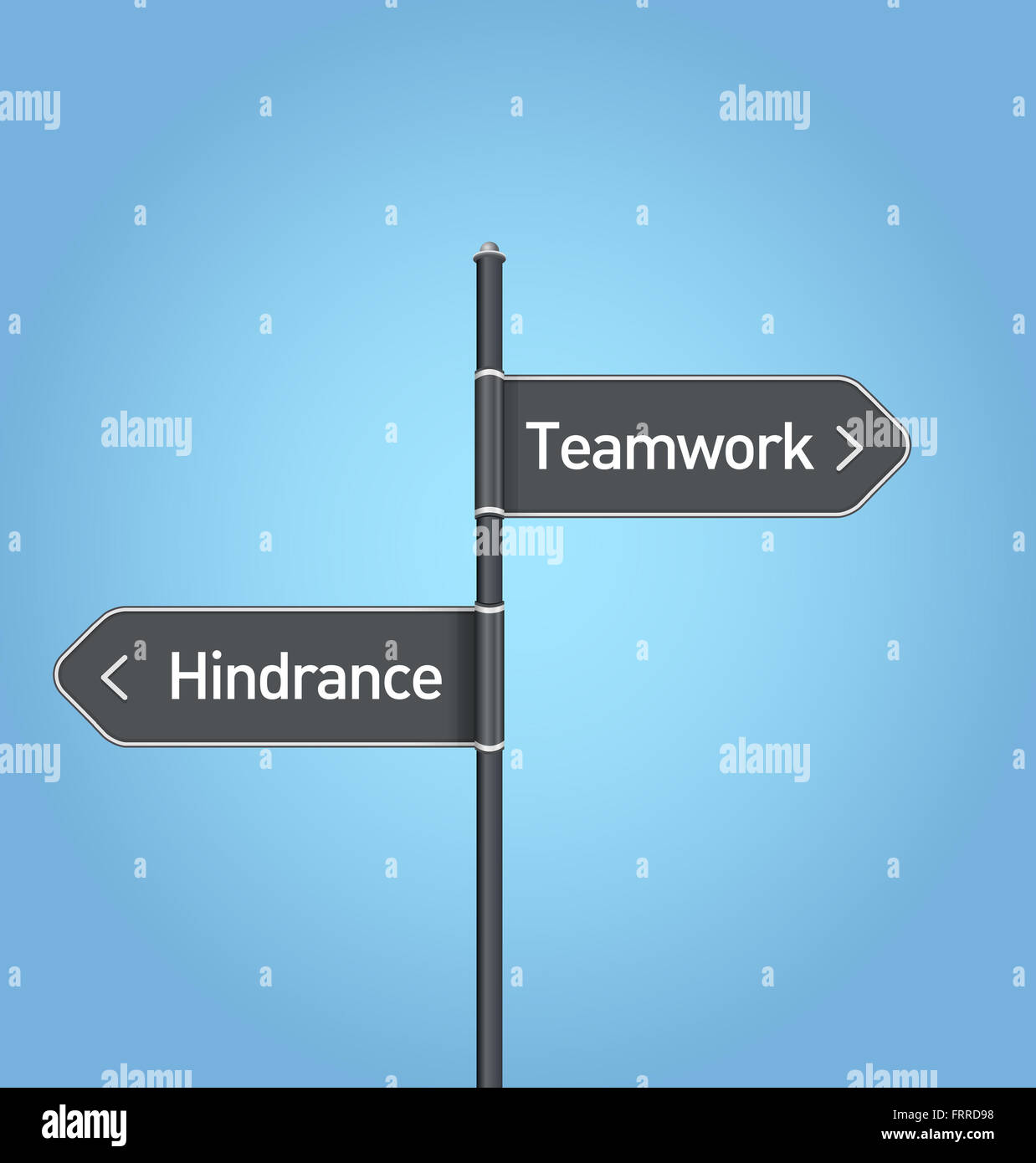 Teamwork vs hindrance choice road sign concept, flat design Stock Photo ...