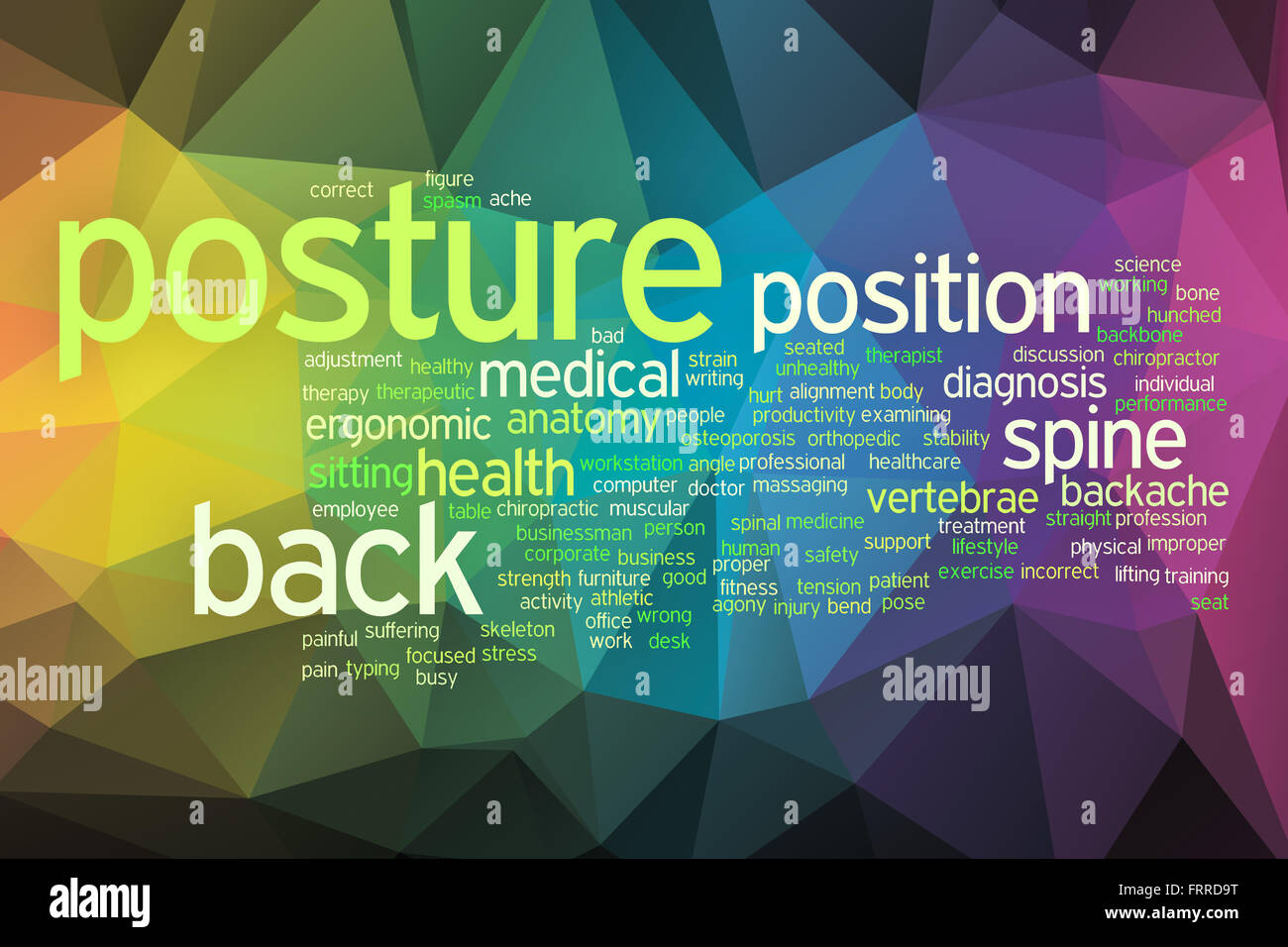 Posture concept word cloud on a low poly background with polygons Stock ...