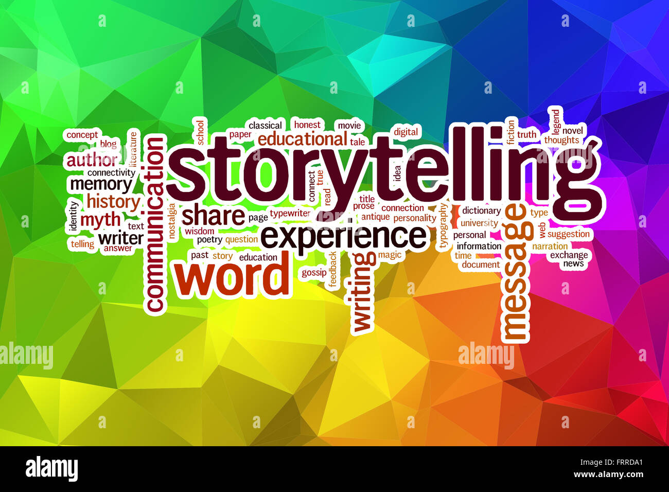 Storytelling concept word cloud on a low poly background with polygons ...