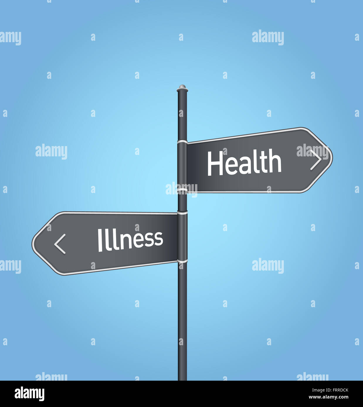 Health vs illness choice concept road sign on blue background Stock ...