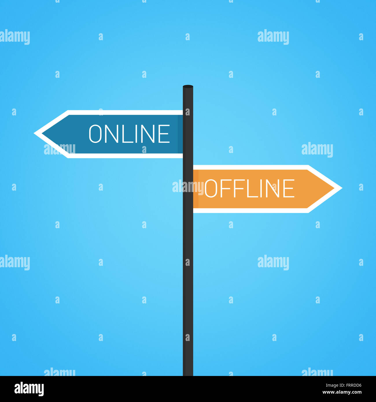 Online vs offline choice road sign concept, flat design Stock Photo - Alamy