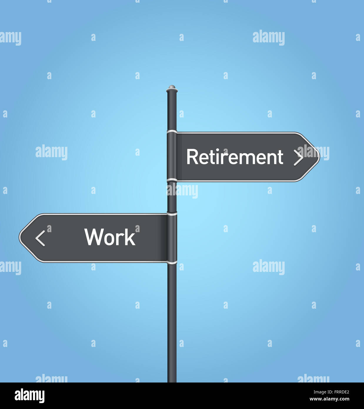 Retirement vs work choice road sign concept, flat design Stock Photo ...
