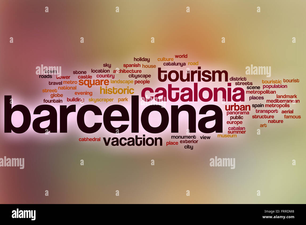 Barcelona word cloud concept with abstract background Stock Photo - Alamy