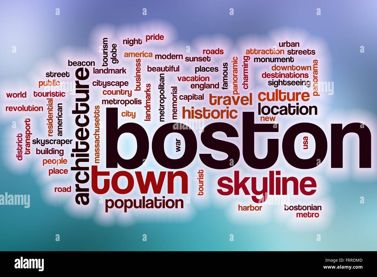 Boston word cloud concept with abstract background Stock Photo - Alamy