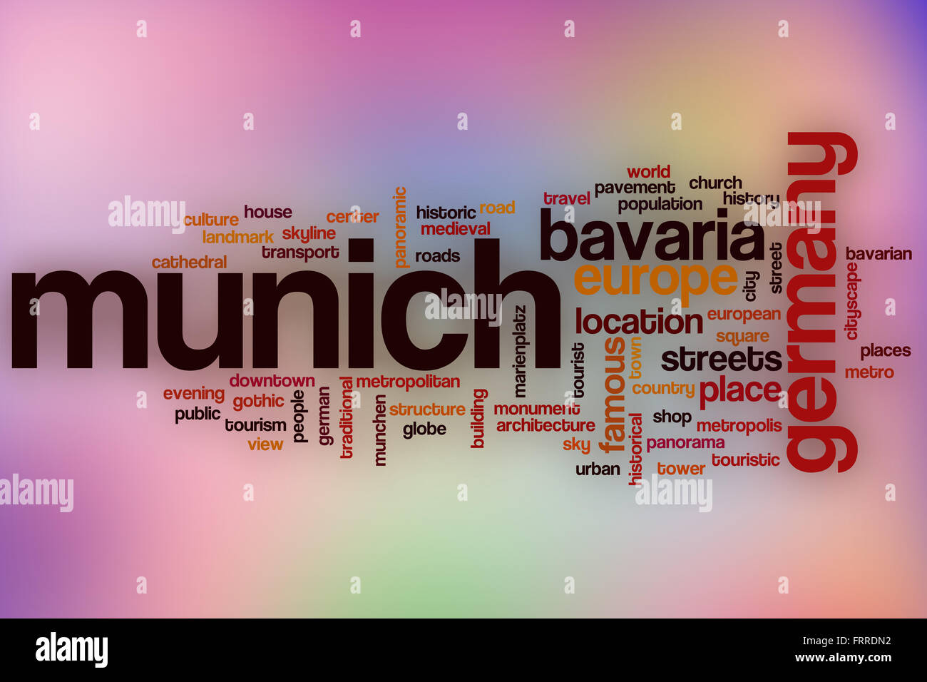 Munich word cloud concept with abstract background Stock Photo - Alamy