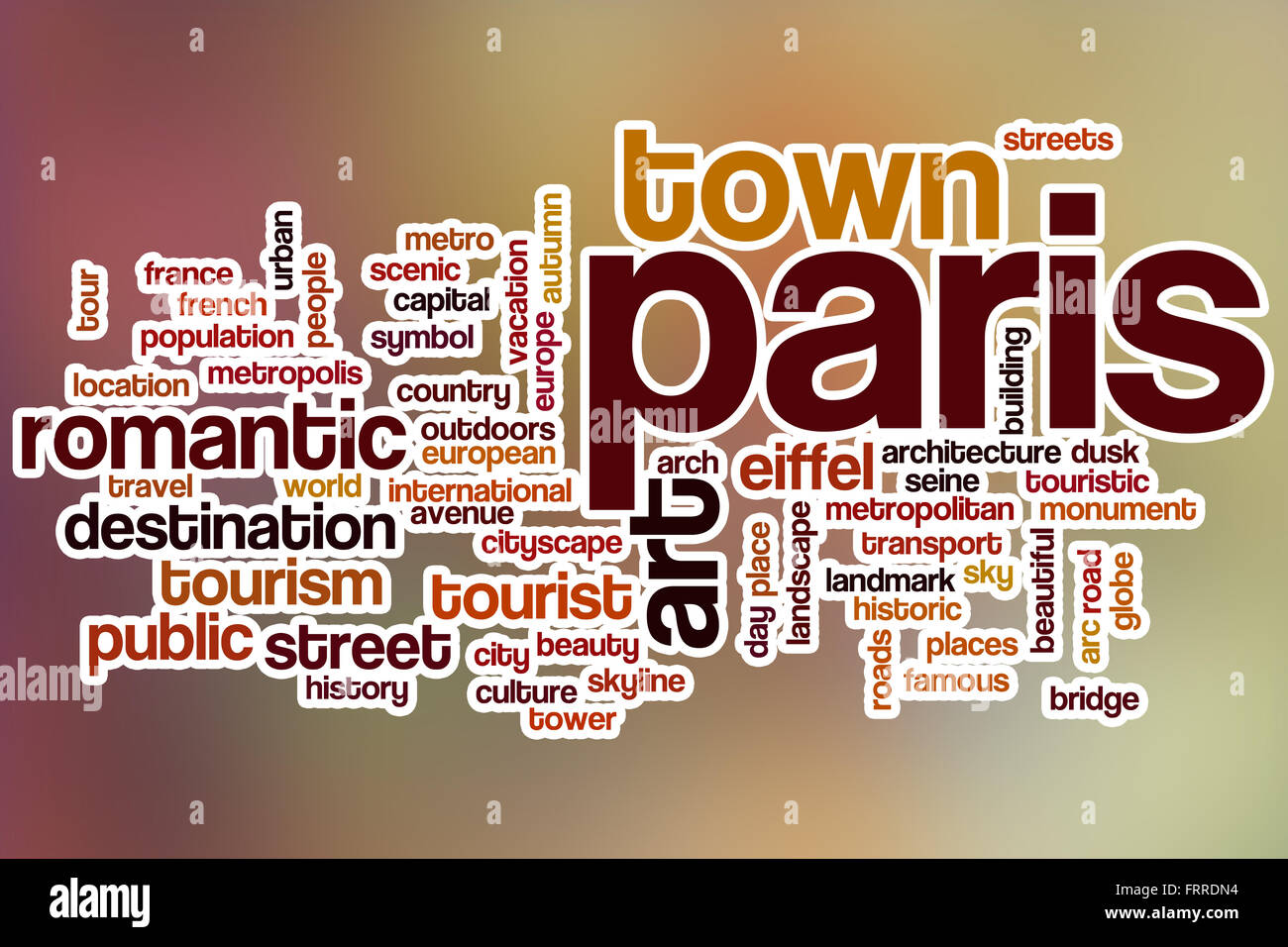 Paris word cloud concept with abstract background Stock Photo - Alamy