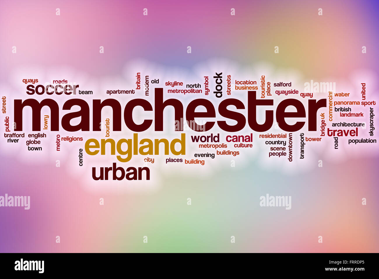 Manchester word cloud concept with abstract background Stock Photo - Alamy