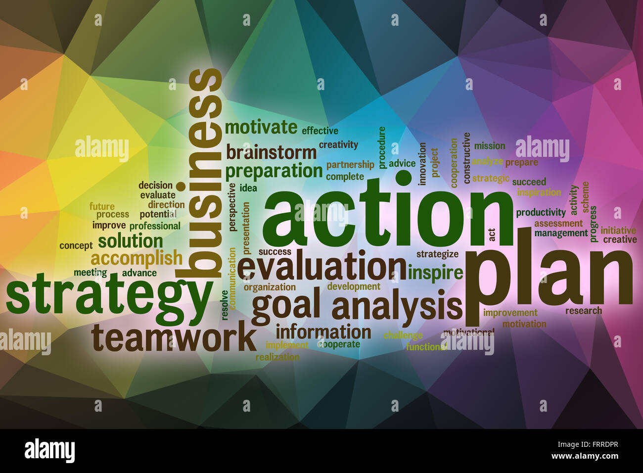 Action plan word cloud concept with abstract background Stock Photo - Alamy