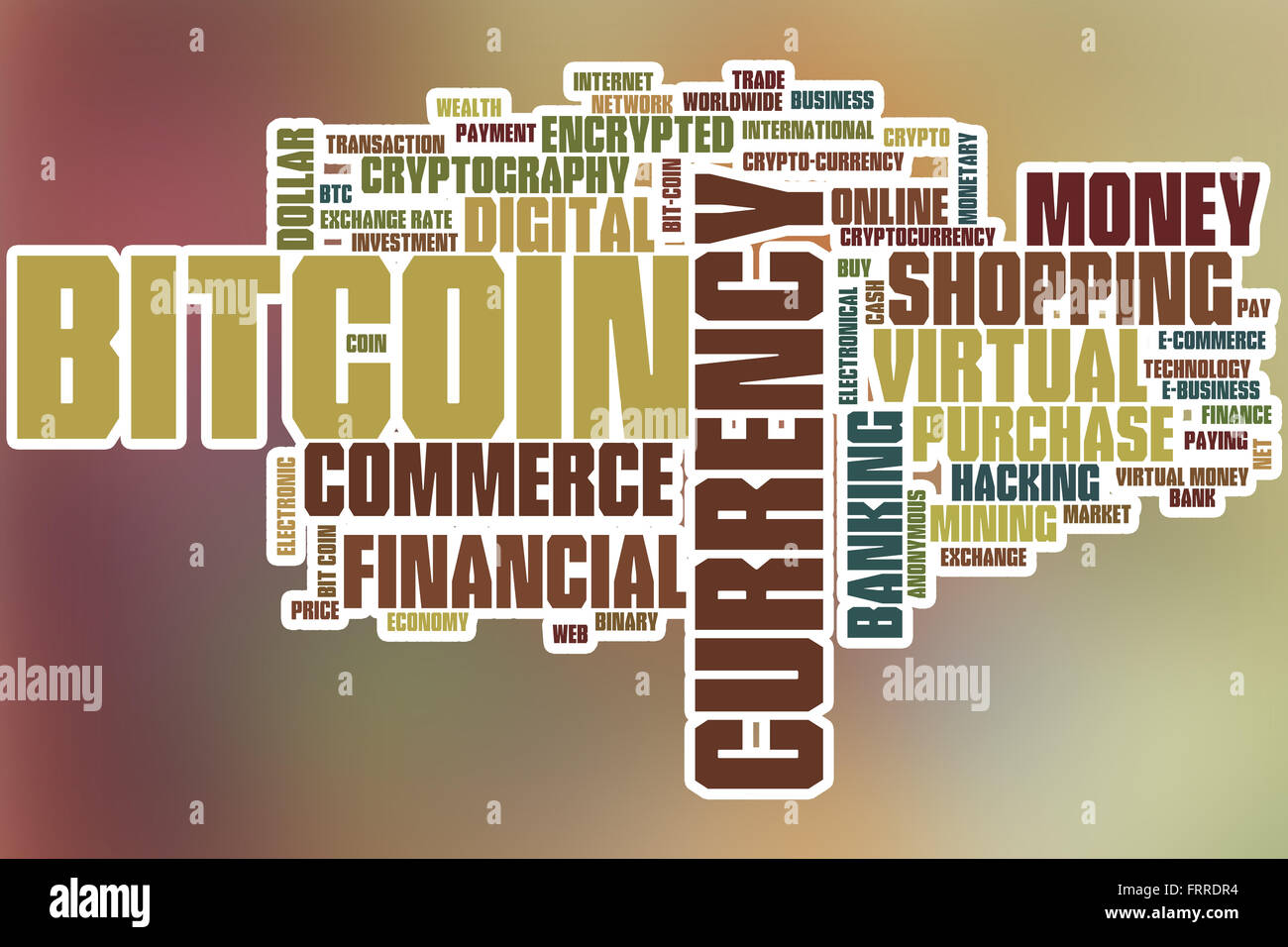 Bitcoin word cloud concept with abstract background Stock Photo - Alamy