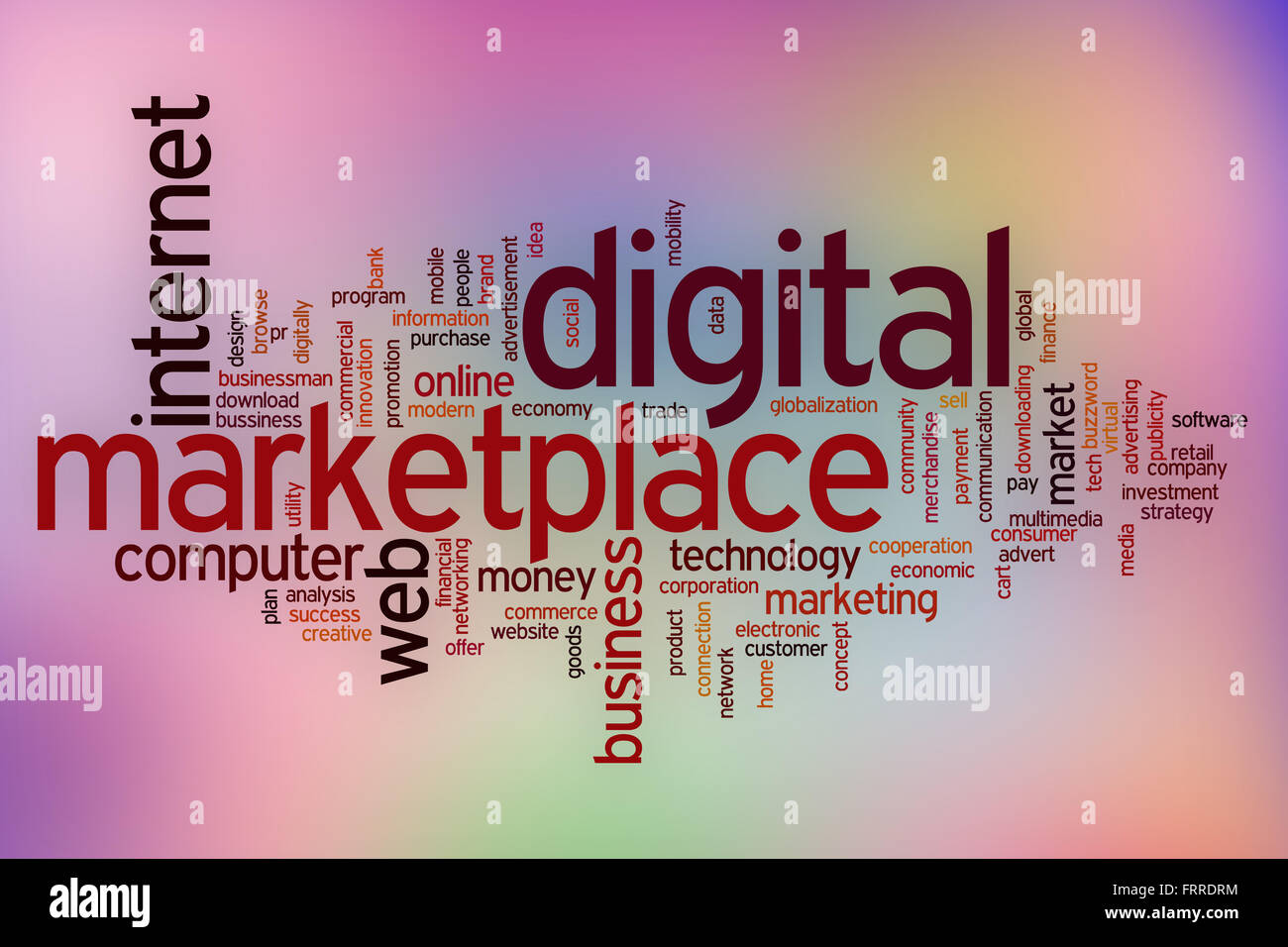 Digital marketplace word cloud concept with abstract background Stock ...