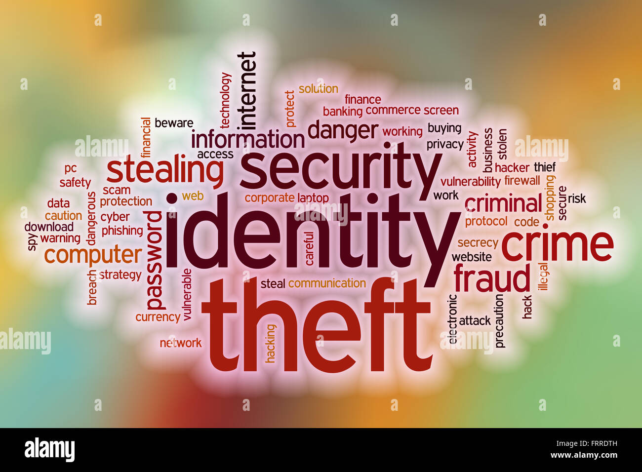 Identity theft word cloud concept with abstract background Stock Photo ...
